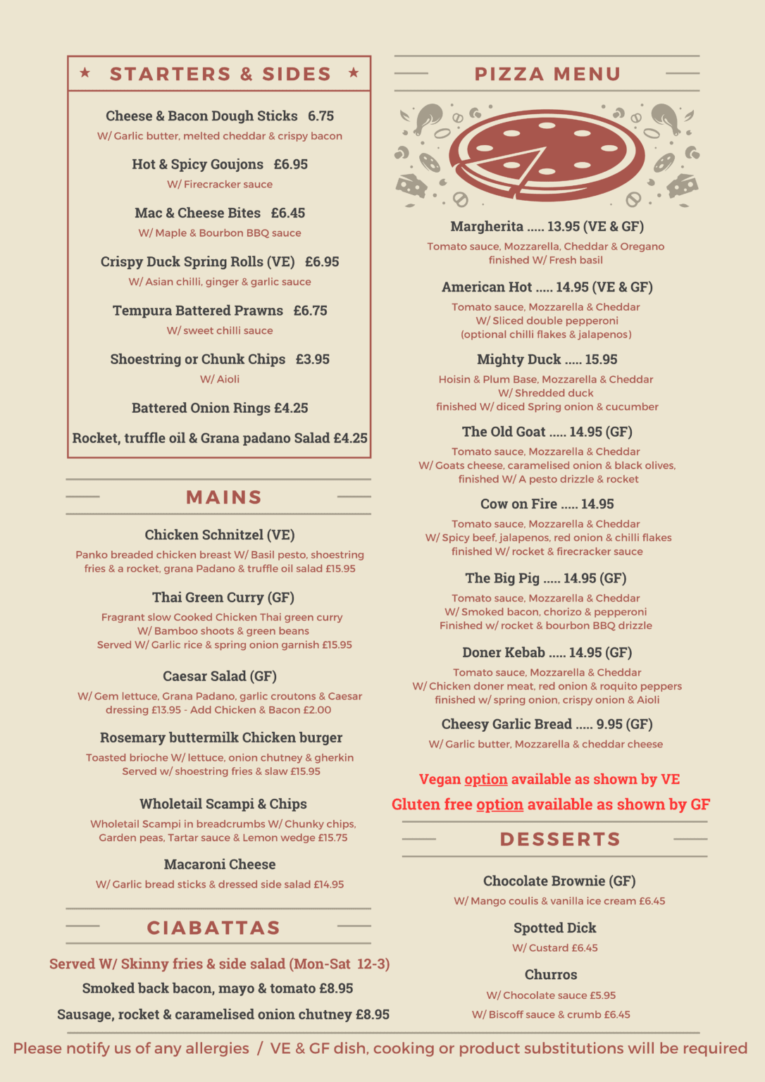 Menus | The Tipsy Fox